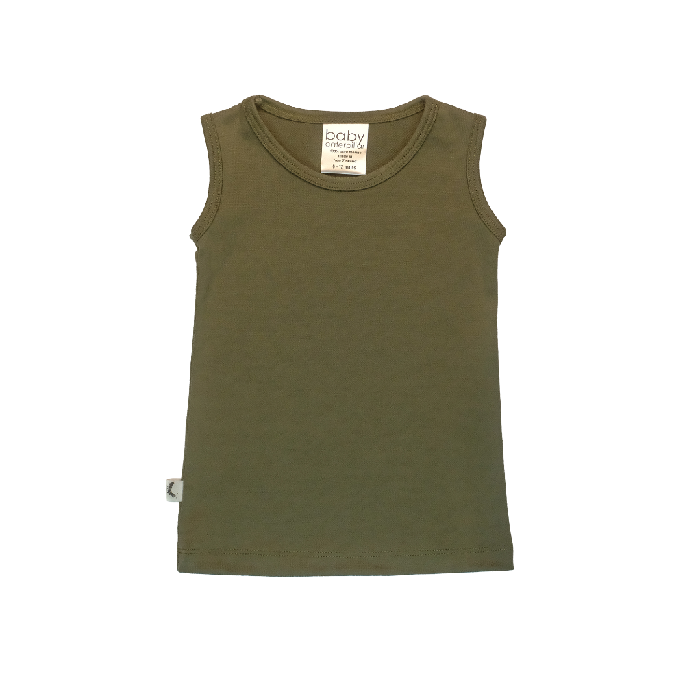 Baby merino wool singlets made in New Zealand by Baby Caterpillar